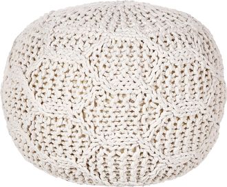 Beliani Pouf Baumwolle beige hell Makramee 50x50x35cm rund Boho Stil Triman