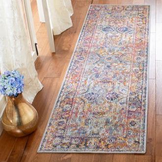 Safavieh Boho Teppich für Wohnzimmer, Esszimmer, Schlafzimmer - Crystal Collection, Kurzer Flor, Hellblau und Orange, 66 X 213 cm