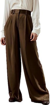 LilySilk 30 Momme 100% Pantalon en Soie de mûrier pour Femme, Pantalon Droit Taille Haute, Jambes Larges 4, Verdâtre
