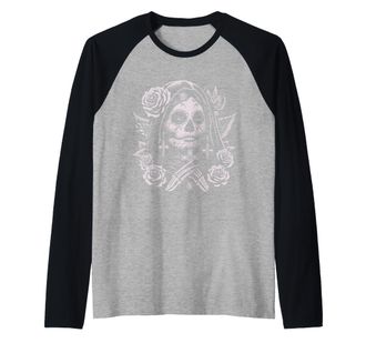 Lucky Brand Totenkopf Santa Muerte Sensenmann Raglan