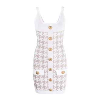 Balmain Robe courte en maille boutonn&eacute;e &agrave; pied-de-poule - Femme - Robes - Beige - Taille: 36 FR