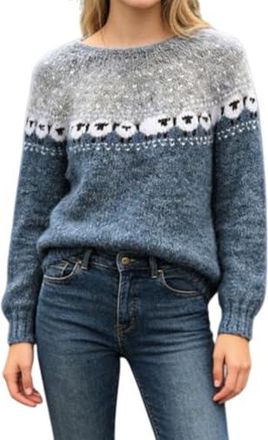 Generic Pull tricot&eacute; vintage &agrave; col rond et manches longues pour femme Motif Fair Isle, G, 5XL