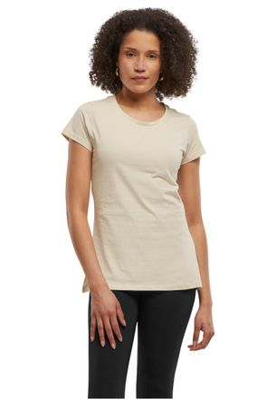 Build Your Brand Damen Basic Tee - Figurbetontes Baumwoll T-Shirt mit Rundhalsausschnitt & kurzen &Auml;rmeln, ideal f&uuml;r Alltag, Freizeit & Veredelung,Sand,4XL