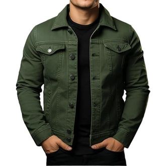 Generic Veste en jean pour homme, coupe ajust&eacute;e, tendance, manteau en jean &agrave; revers avec poches boutonn&eacute;es, v&ecirc;tements dext&eacute;rieur d&eacute;contract&eacute;s, coupe ajust&eacute;e, 