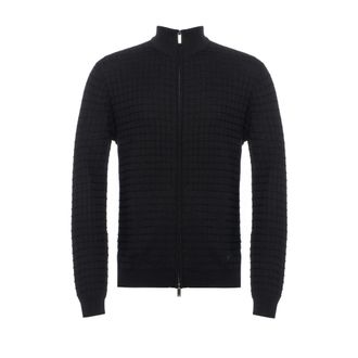 Emporio Armani Schwarzer Merino Rei&szlig;verschluss Cardigan Pullover - - Knitwear - Herren - Schwarzk - L