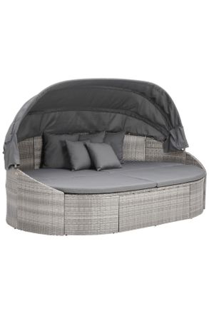 ambia GARDEN Sonneninsel, Grau, Metall, Kunststoff, Füllung: Komfortschaum, 230x145x140 cm, wetterfest, verstellbares Dach, Loungemöbel, Sonneninseln