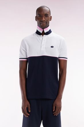 Eden Park Polo &Agrave; Manches Courtes En Piqu&eacute; Coton Bicolore Marine Et Blanc Coupe Droite