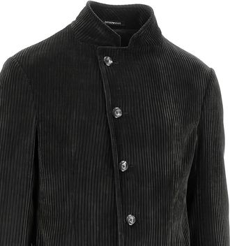 Emporio Armani Ribbed Wool Blazer - Black