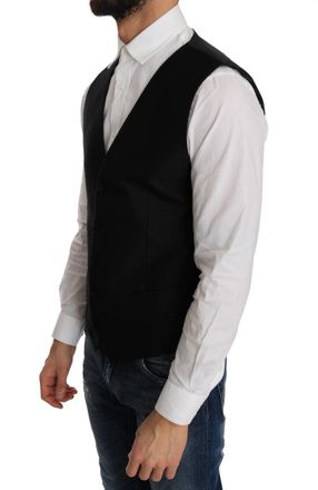Dolce & Gabbana Mens Black Polka Dot Pattern Vest Wool Clothing