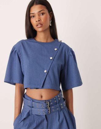 Ghospell Bettie - Crop top densemble &agrave; fines rayures - Bleu