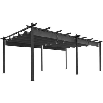 OUTSUNNY Pergola r&eacute;tractable dim. 5,97L x 3,58l x 2,23H m structure robuste alu toile polyester haute densit&eacute; 180 g/m&sup2; incluse gris