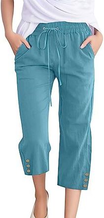 Generic Pantalon en coton et lin pour femme - Jambe large - Pantalon de plage d&eacute;t&eacute; confortable - Pantalon de yoga Palazzo - XIYU26061, bleu ciel, XXL