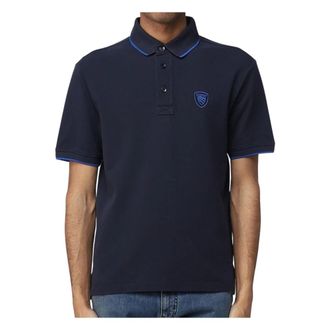Blauer Blaues Baumwoll-Poloshirt mit Logoschild - - Tops - Herren - Blau - L