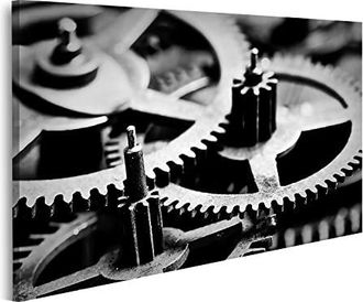 Islandburner Tableau sur toile Engrenages, mouvement dhorlogerie, noir et blanc Cadre Affiche Poster Murale Tableaux