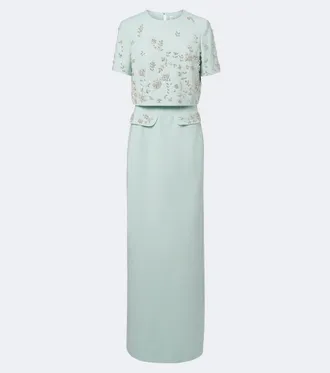 Oscar De La Renta Robe aus einem Wollgemisch mit Kristallen
