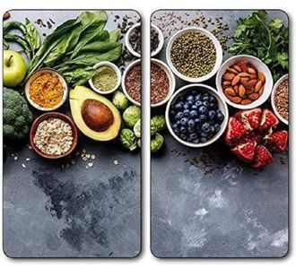 KESPER | Multi-Glasschneideplatte 2er Pack, Material: Glas, Ma&szlig;e: 52 x 30 x 0.5 cm, Motiv: Healthy Kitchen, Farbe: Grau | 36543 13