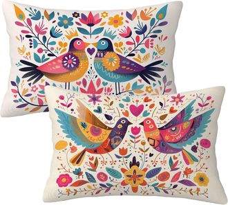Generic Outdoor Kissen Im Frühling 40x70 cm, Outdoor Kissen Wetterfest Zierkissenbezüge Vögel 2er Set, Rechteck Sofakissen Leinen Garten Dekokissen,Doppelseit