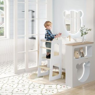 Woltu Woltu - Lernturm f&uuml;r Kinder ab 1 Jahr, Montessori Lernturm K&uuml;chenhelfer, Entdeckerturm K&uuml;chenhelfer Tritthocker, mit Rausfallschutz, aus Massivholz