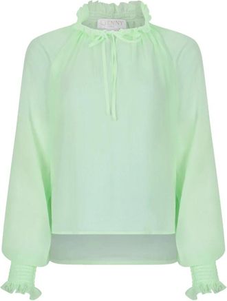 Genny Femme, Blouses et Chemises, Vert, Taille: 36 FR Blouse Fluide &agrave; Cordon de Serrage