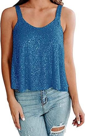 Generic Debardeur Sport Echancr&eacute; Aisselles Femme Debardeur Gainant Marcel Pied Fines Rembourr&eacute; C&ocirc;tel&eacute;e Bandeau Paillettes Fantaisie Beach Volant Claudine Mous