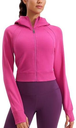 CRZ YOGA Womens Cropped Hoodie Full Zip Hoodie Jacket Sweatshirts athl&eacute;tiques &agrave; Manches Longues avec Trous pour Le Pouce Hibiscus Violet 46