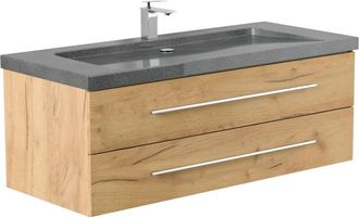 Magnolia Home Badm&ouml;bel Granit G654 Damo 130 cm 1 Hahnloch SoftClose eiche gold