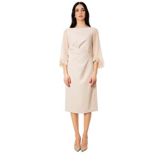 D.exterior Robe en cady et georgette - Femme - Robes - Beige - Taille: 40 FR