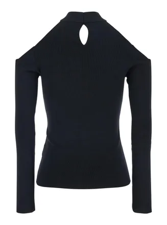 Federica Tosi Womens Top Ribbed Knit Crossed Neckline Black Tops