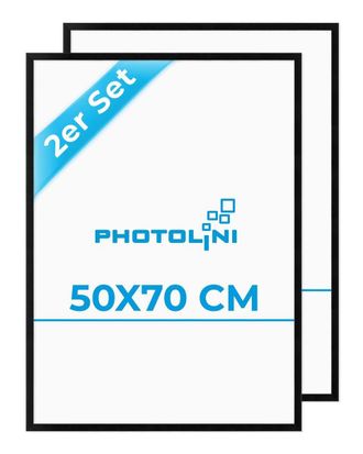 Photolini Bilderrahmen 50x70 Schwarz 2er Set Holz MDF, 50x70 cm Bilderrahmen gro&szlig;, Rahmen 70x50 Puzzle, bruchsicheres Acrylglas, picture frame zum Aufh&auml;ngen, Po