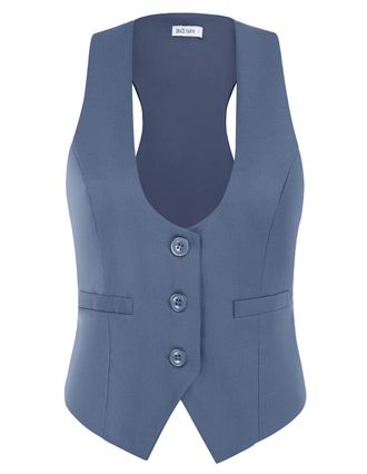 Grace Karin Damen Westen Vintage V-Ausschnitt Knopf Elegant &auml;rmellose Weste mit Taschen Graublau XXL