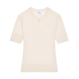 Courr&egrave;ges Femme, Tops, Beige, Taille: 40 FR Wool Top With Logo