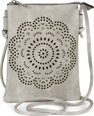 styleBREAKER Umh&auml;ngetasche Mini Umh&auml;ngetasche Blumen Cutout und Strass