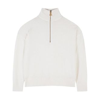 Patrizia Pepe Wollpullover mit Stehkragen und Rei&szlig;verschluss - - Knitwear - Damen - Wei&szlig; - M
