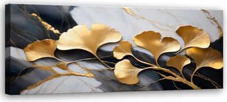 Feeby Wandbild - Wohnzimmer Modern Deko - Ginko Blumen Botanik Marmor - 90x30 1tlg - Bilder Leinwand - Bild auf Leinwand Schlafzimmer - Leinwandbilder f&uuml;r d