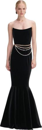 Self Portrait Femme, Robes, Noir, Taille: 38 FR Velvet Chain Belt Maxi Dress