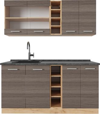 Vicco Singleküche R-Line, Edelgrau/Goldkraft Eiche, 160 cm, AP Anthrazit