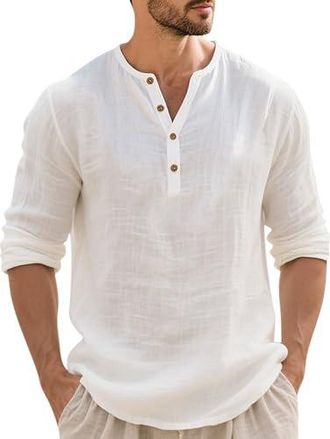 Generic T-shirts pour homme UK - Chemise Henley &agrave; manches longues - Col rond - Chemises boutonn&eacute;es - Hauts d&eacute;t&eacute; l&eacute;gers - Hauts d&eacute;t&eacute; d&eacute;contract&eacute;s - Hauts de va