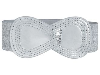 Allegra K Ceinture &eacute;lastique en similicuir avec boucle interlock en forme de 8 pour femme Argent&eacute; m&eacute;tallis&eacute; Tour de taille : 78,5 cm-109 cm, metallic silver, Fi