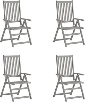 vidaXL Lot de 4 Chaises Inclinables de Jardin, Si&egrave;ges de Terrasse, Chaises de Balcon, Meubles de Patio Jardinage Ext&eacute;rieur, Gris Bois Solide Acacia