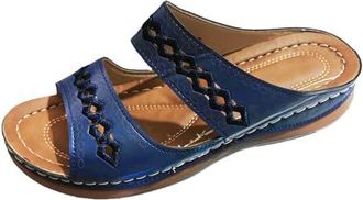 Generic Pantoufles d&eacute;t&eacute; d&eacute;contract&eacute;es &agrave; bout ouvert avec talon pour femme - Pour un usage quotidien - Chaussures confortables &agrave; enfiler, bleu marine, 39.5 EU