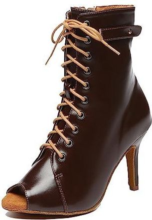 Minitoo Femmes Latine Salsa Danse Chaussures Fete Prom Sandales Bottes L571 Caf&eacute; 8.5cm Talon EU 37