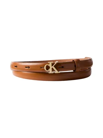 Calvin Klein Lederg&uuml;rtel CALVIN KLEIN ROUND CK BUCKLE 15MM BELT SMOOTH, Damen, Gr. 11,5, argan oil, antique light gold, Web, Rindsleder, unifarben, G&uuml;rtel Lederg&uuml;r
