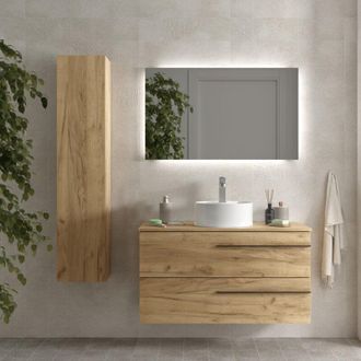 Cygnus Bath Meuble de salle de bain YARA 100cm Ch&ecirc;ne Vasque &agrave; poser Porcelaine Centrale