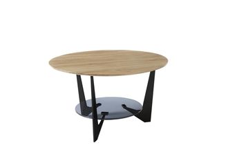 M&ouml;belando Couchtisch >Cadiz< rund Eiche massiv ge&ouml;lt mit Grauer Glasablage und schwarzem Metallgestell? stilvoll, robust und pflegeleicht f&uuml;r modernes Wohnen