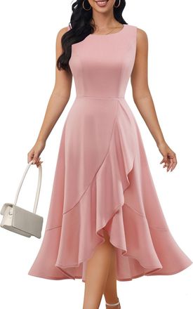 Dresstells Cocktaikleid Damen Festliche Kleider f&uuml;r Hochzeit Vintage Curvy Partykleid Rosa Gro&szlig;e Gr&ouml;&szlig;en Hoch-Tief Abendkleid Kurz Sommer Elegant Knielang Etuikle