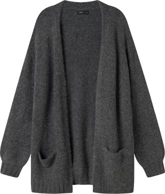 LMTD Limited Damen Nlfnava Ls Long Knit Cardigan Noos, Dark Grey Melange, 122-128