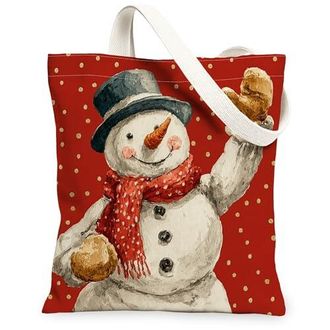 Generic Sacs fourre-tout en toile motif bonhomme de neige fantaisie, sacs d&eacute;picerie r&eacute;utilisables, l&eacute;gers et lavables avec bandouli&egrave;re pour le shopping, les v