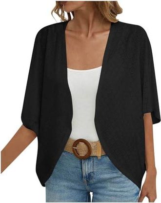 Generic Cardigan boléro léger pour femme - Cardigan court à manches chauve-souris ouvert sur le devant - Boléro en tricot cascade pour robes de soirée dété, d