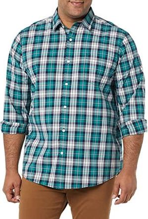 Amazon Essentials Chemise en Popeline Extensible &Agrave; Manches Longues Et Coupe Standard Homme, Bleu Sarcelle Blanc &Eacute;cossais, XXL