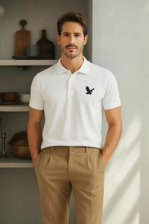 Trendyol MAN Herren Wei&szlig; Bestickt Kurz Regular Fit Poloshirts